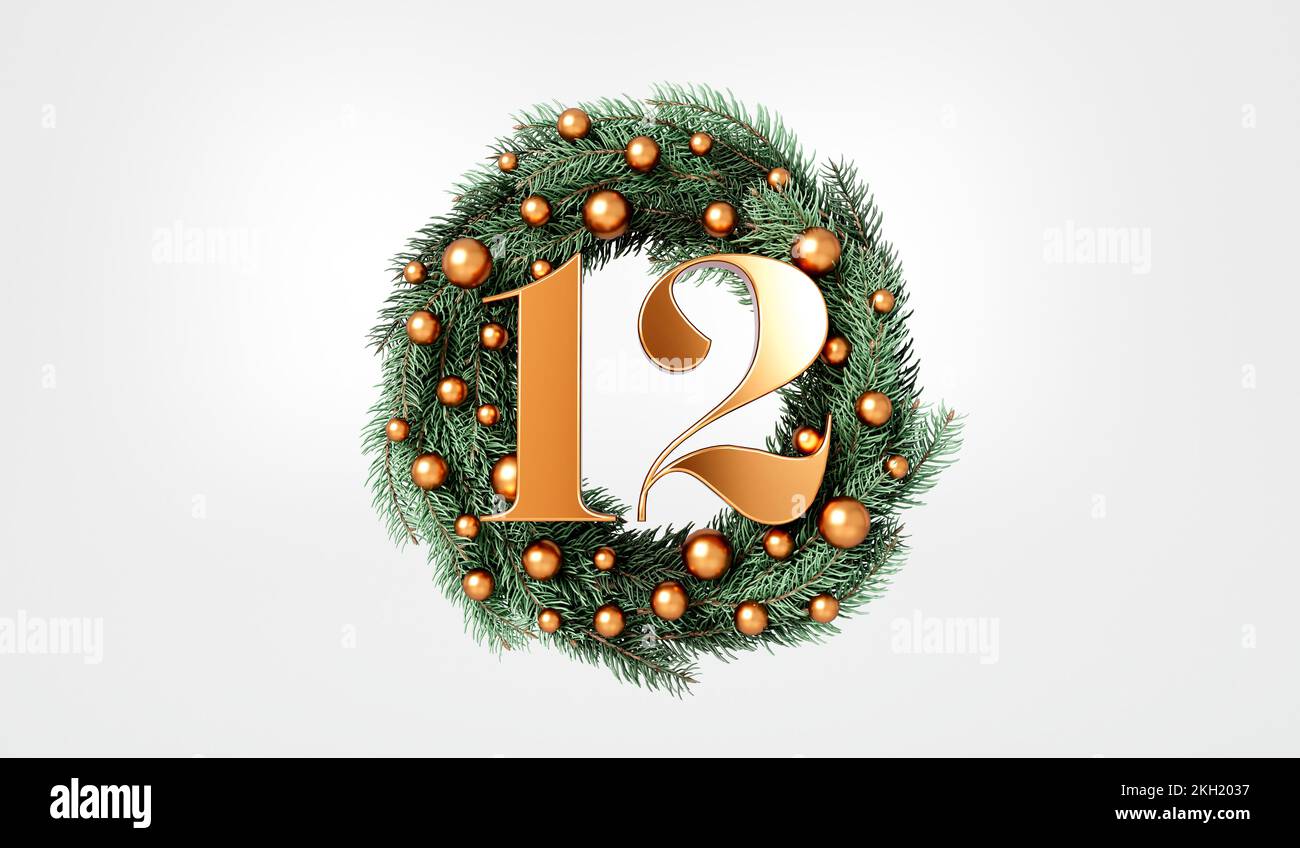 The 12 days of christmas. 12th day festive wreath and text. 3D ...