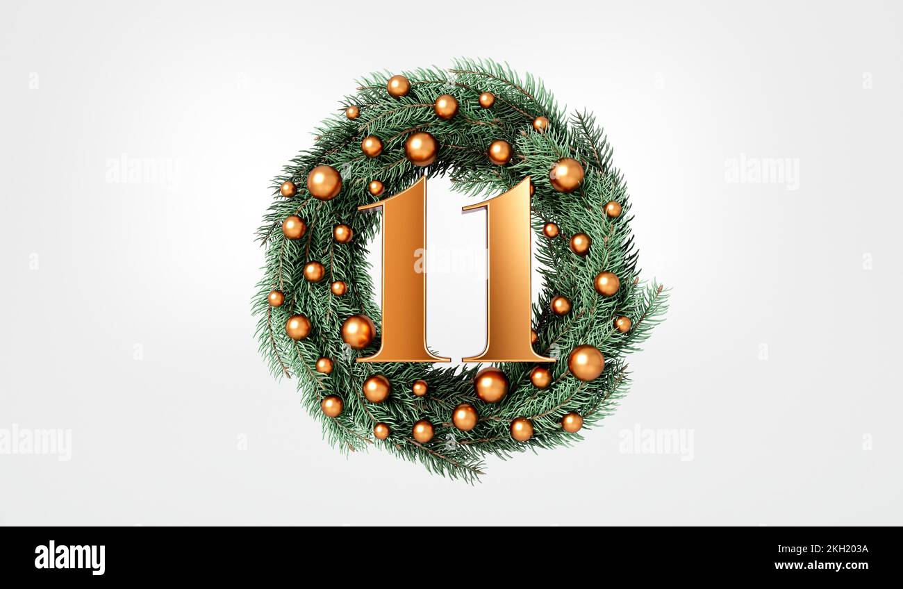 The 12 days of christmas. 11th day festive wreath and text. 3D ...