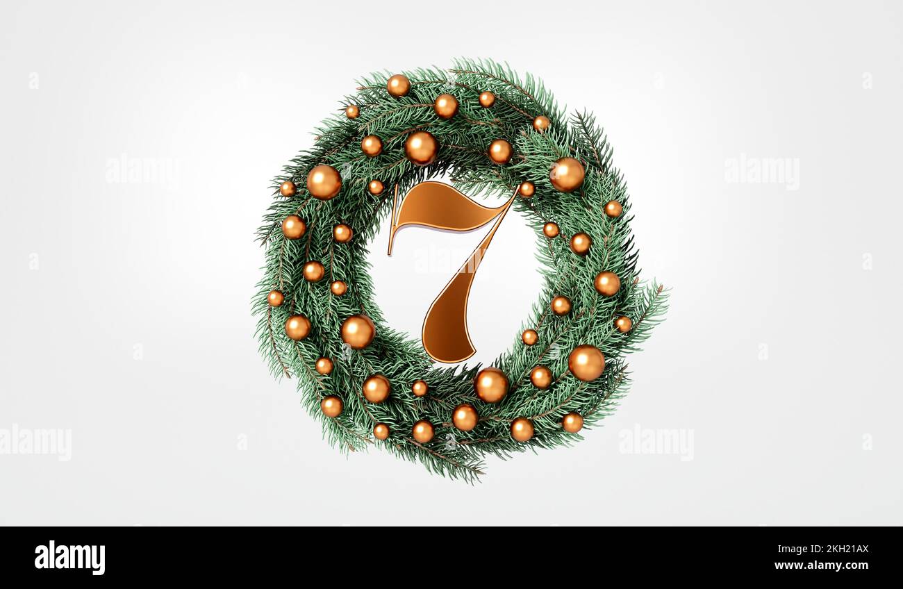 The 12 days of christmas. 7th day festive wreath and text. 3D Rendering ...