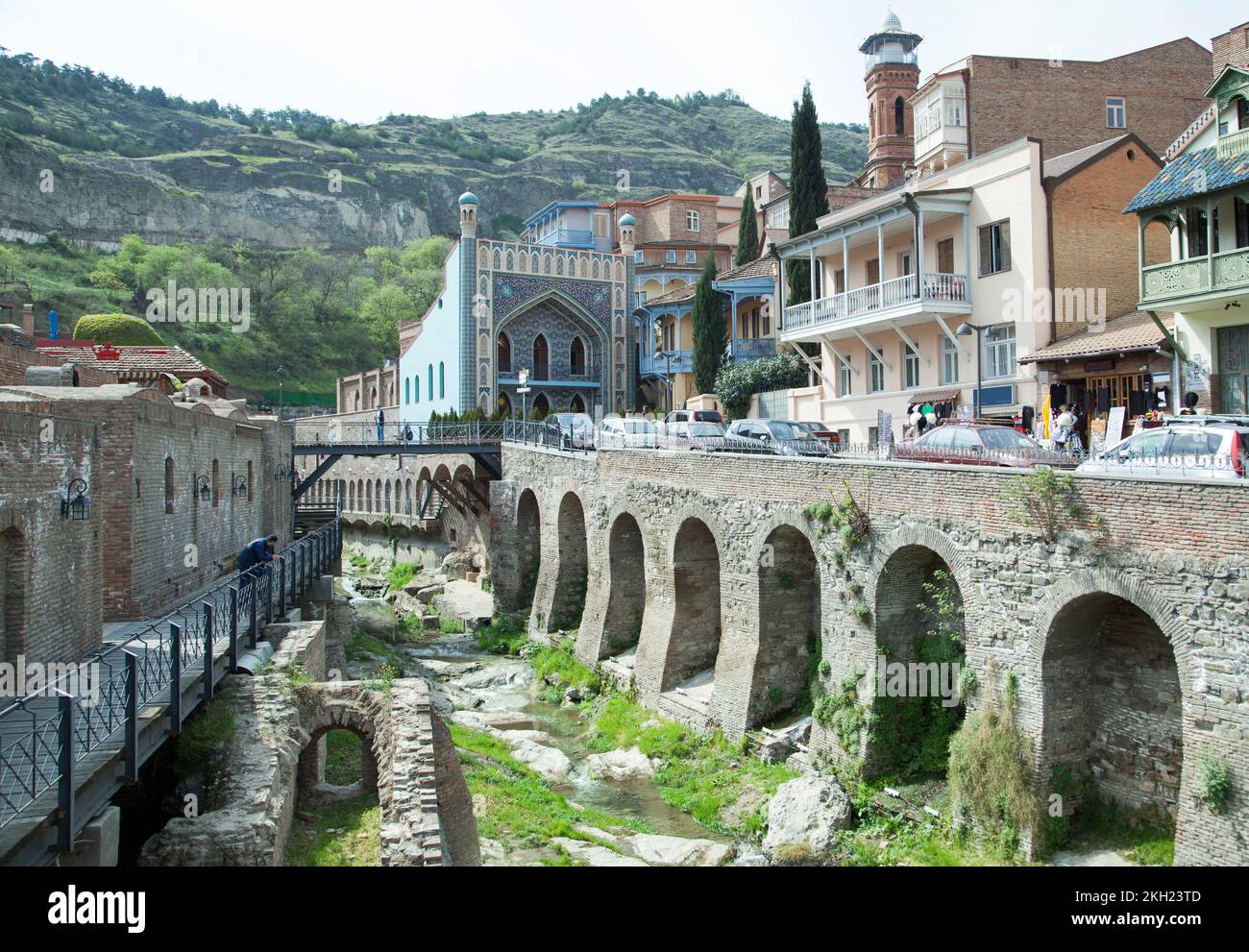 The view of Tbilisi old town where there are many historic baths ...