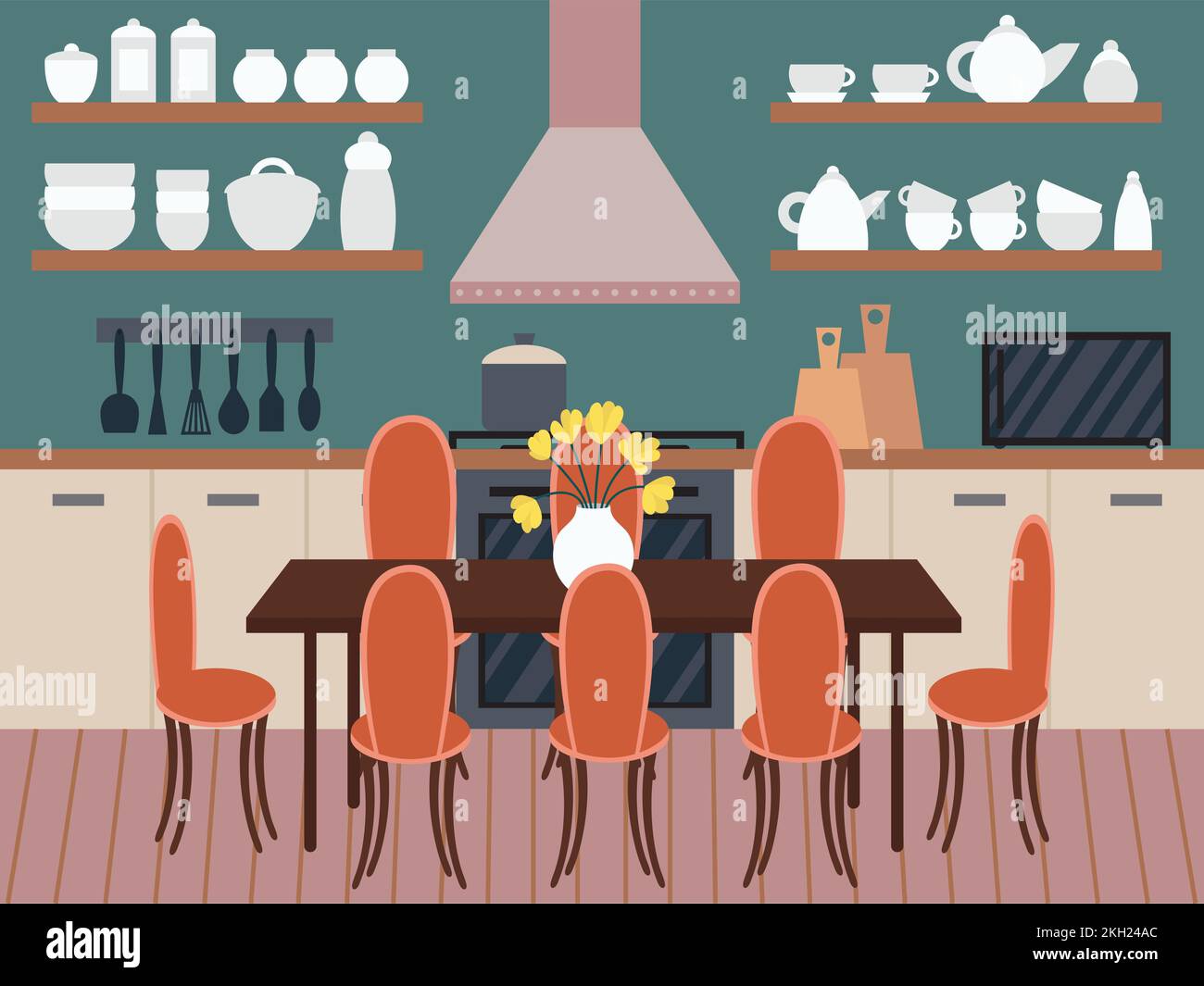 Flat vector kitchen interior Stock Vector Image & Art - Alamy