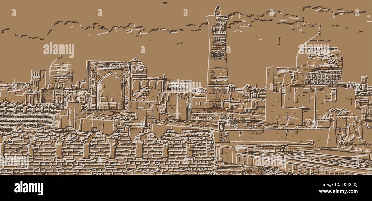 Panoramic view of bukhara from Ark, Uzbekistan - vector illustration ...