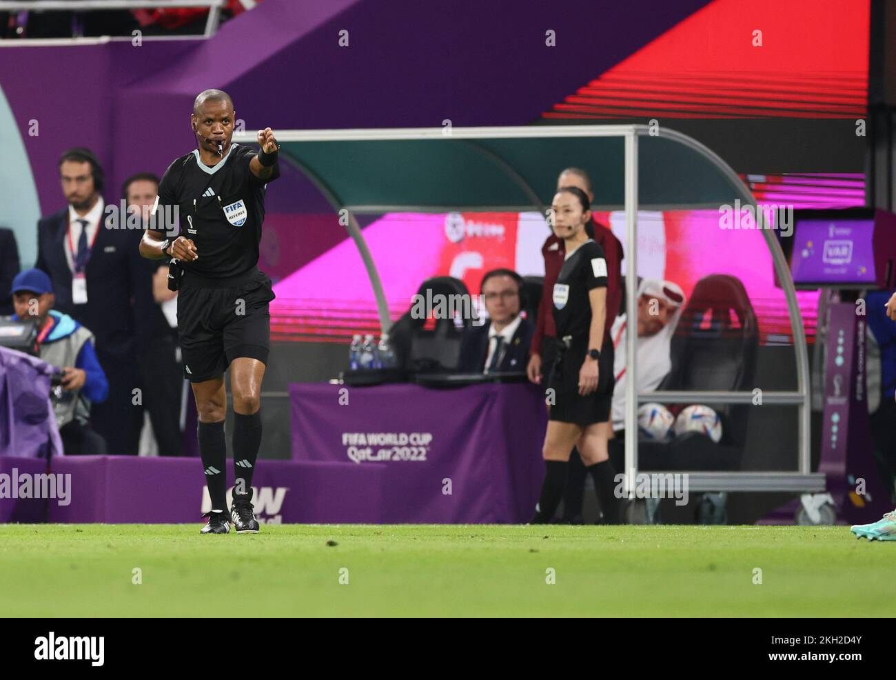 Al Rayyan, Qatar. 23rd Nov, 2022. Referee Janny Sikazwe gestures during ...