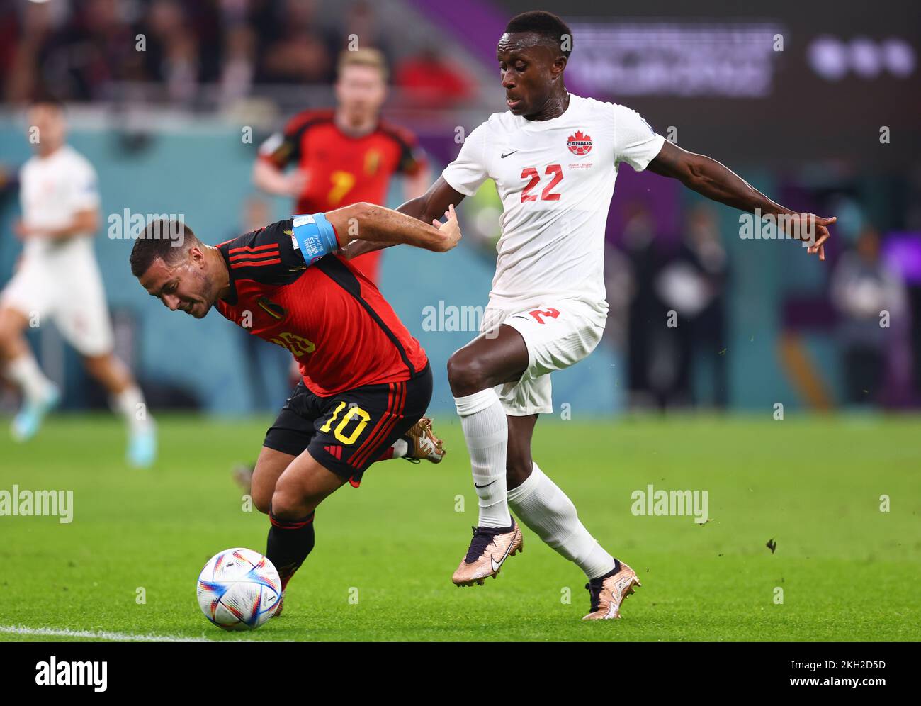 Al Rayyan, Qatar. 23rd Nov, 2022. Eden Hazard of Belgium challenged by ...