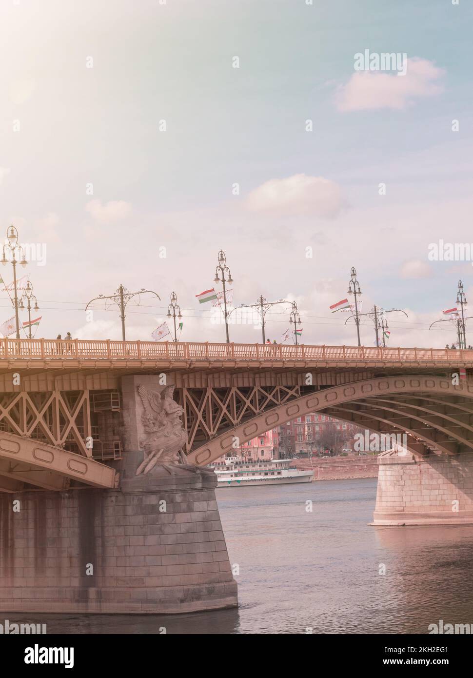 Details of Margaret Bridge in Budapest, Hungary over Danube river on a ...
