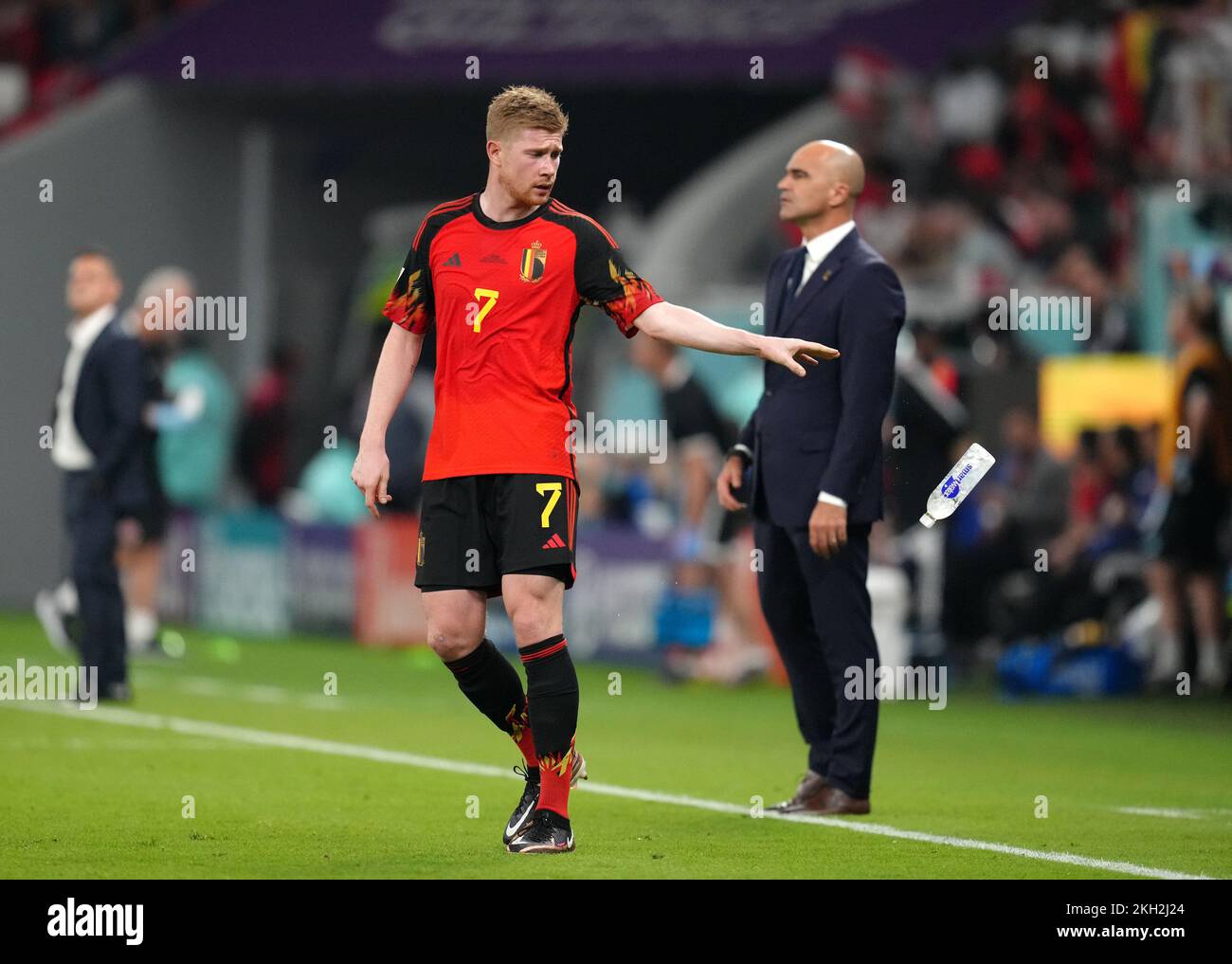 Belgium's Kevin De Bruyne thorws his water bottle during the FIFA World ...