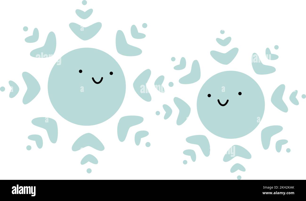 Two cute happy lover hand drawn snowflakes. Couple for Christmas design ...