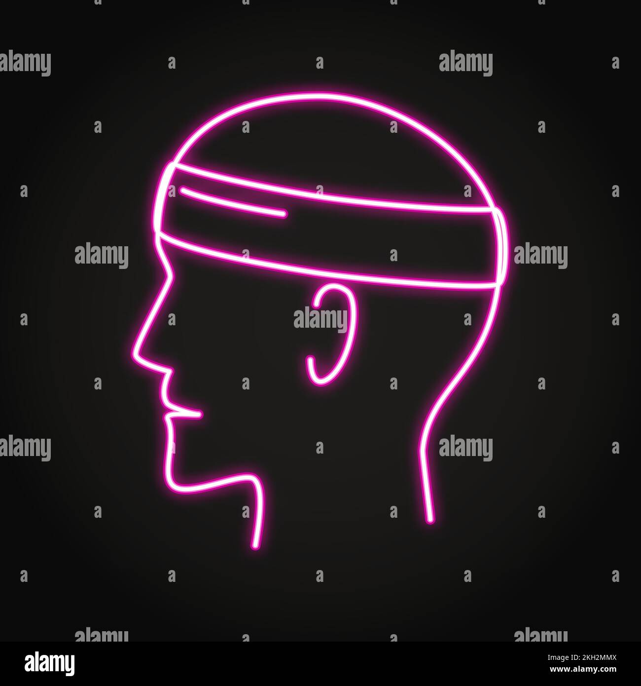 Man with bandaged head neon icon in line style. Medical help with ...