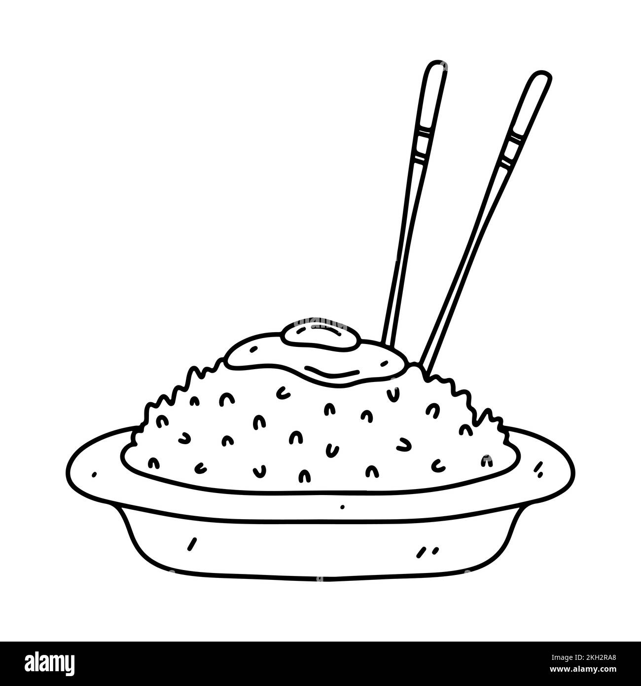 Fried Egg With Rice In Hand Drawn Doodle Style Vector Illustration