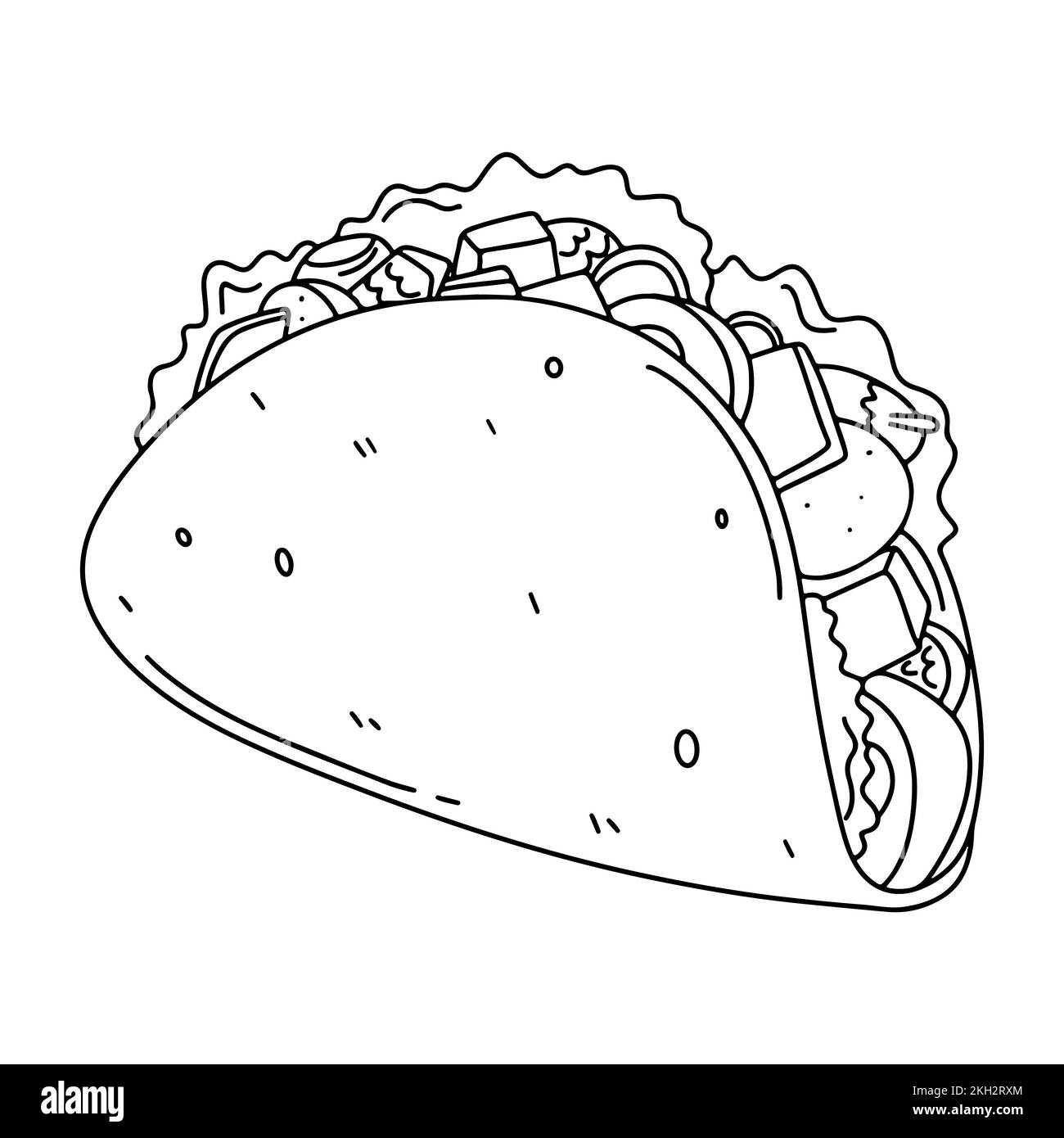 Taco with tortilla in hand drawn doodle style. Mexican lunch line art ...