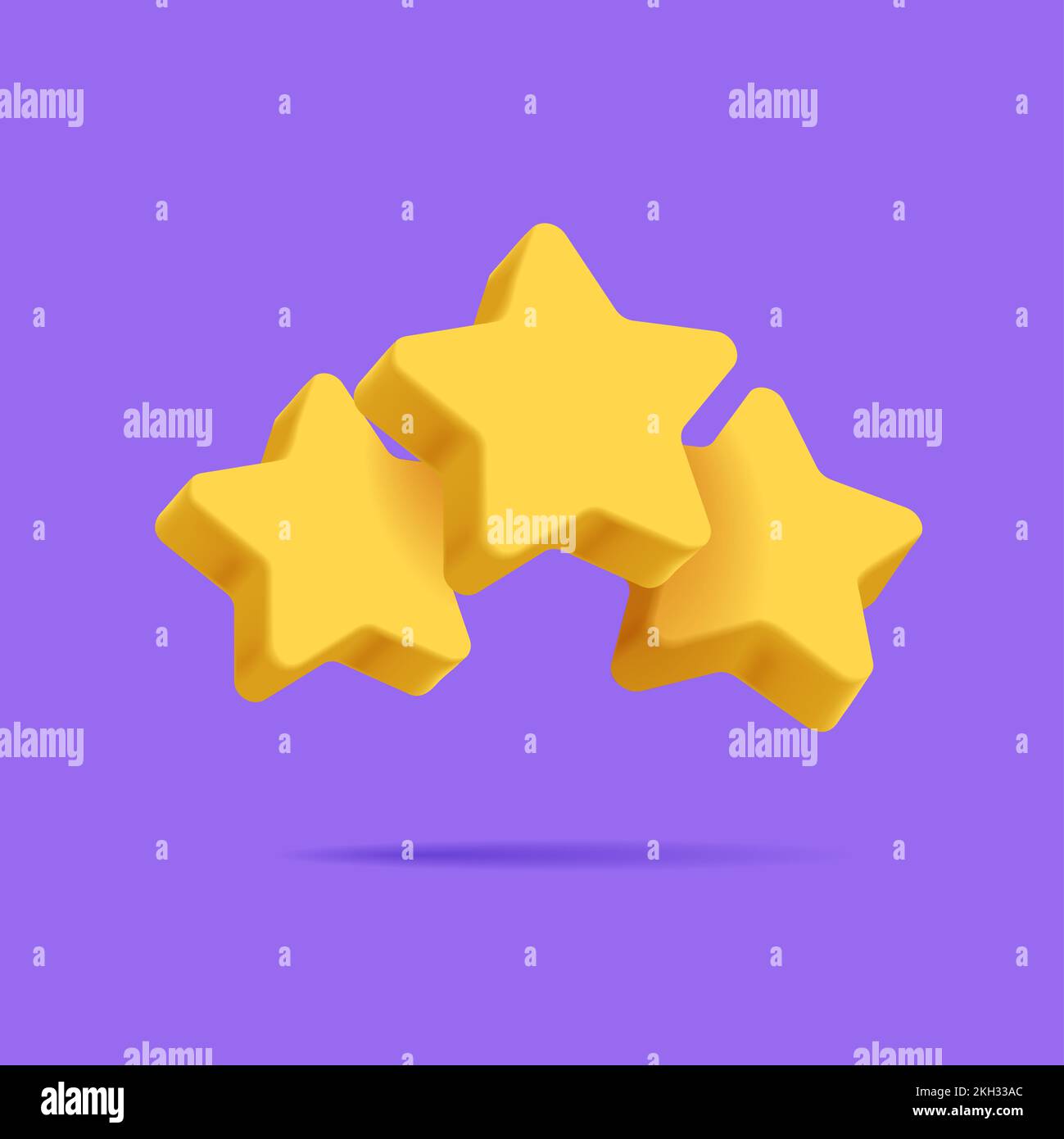 Three stars rank icon in cartoon 3d style on purple backdrop, Vector ...