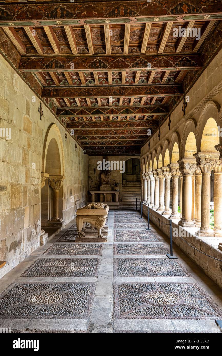 The cloister of Santo Domingo de Silos Abbey at Burgos, Spain. It is a ...