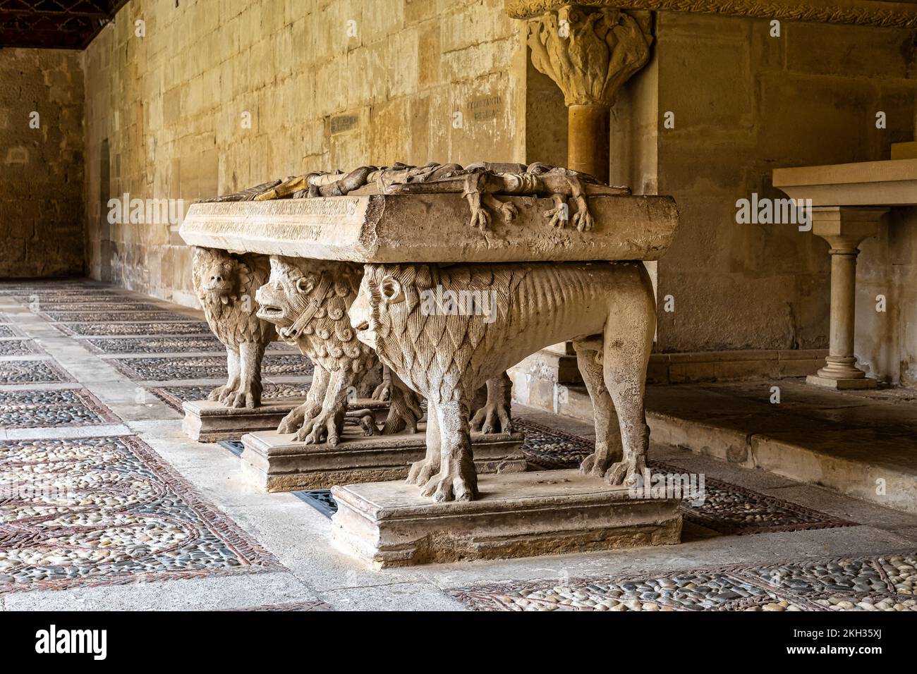 The cloister of Santo Domingo de Silos Abbey at Burgos, Spain. It is a ...