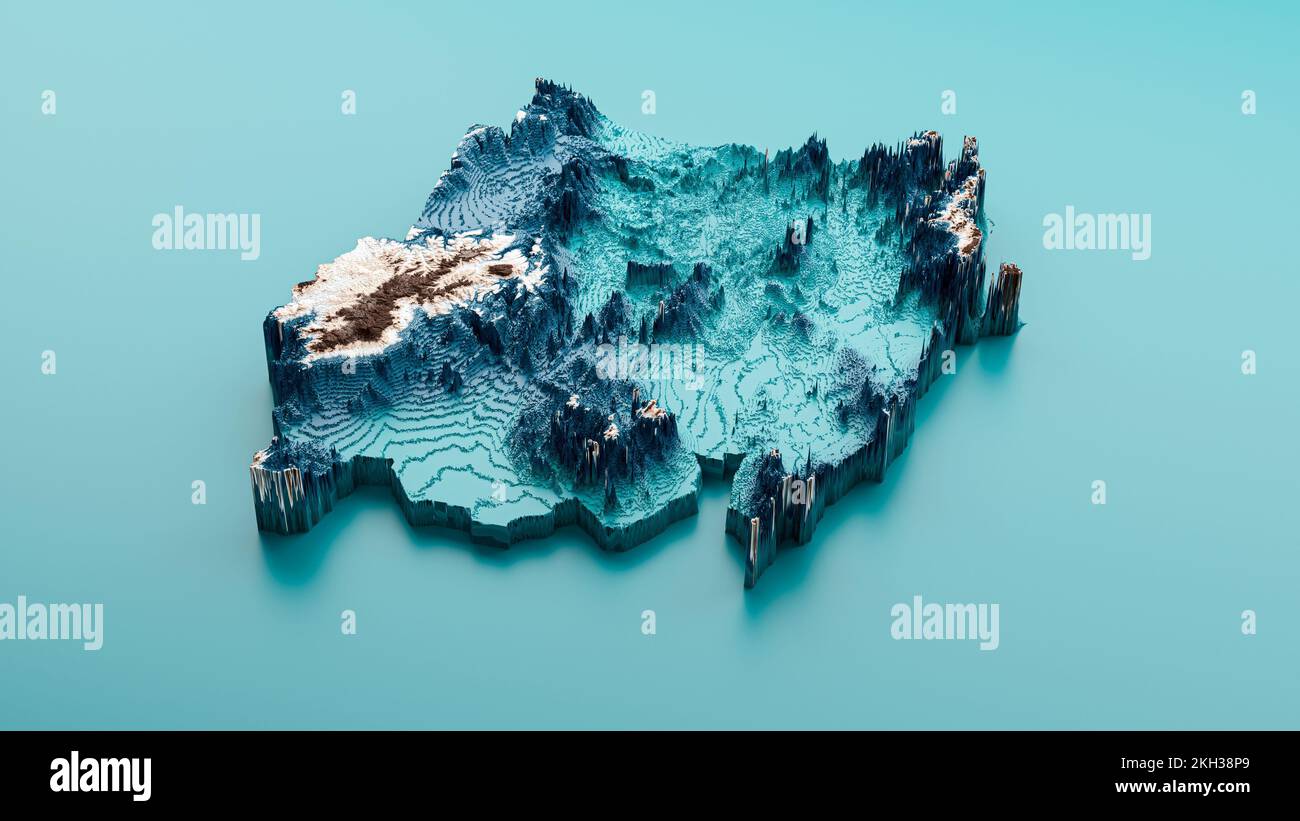 A 3D rendered topographic map of Sudan on a bright blue ocean ... A 3D rendered topographic map of Sudan on a bright blue ocean ...
