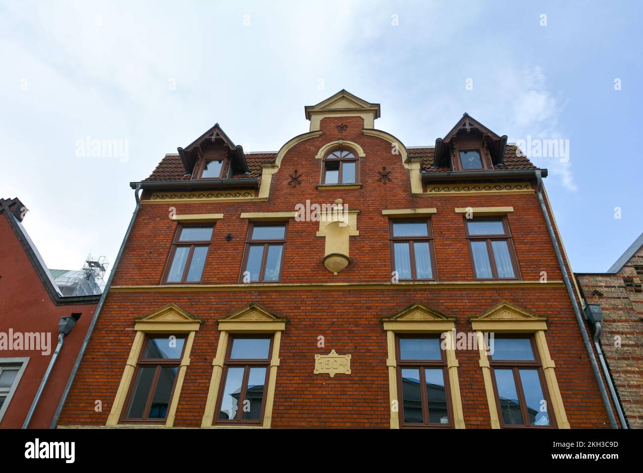 House facade in the historic Hanseatic city of Wismar, on the Baltic ...