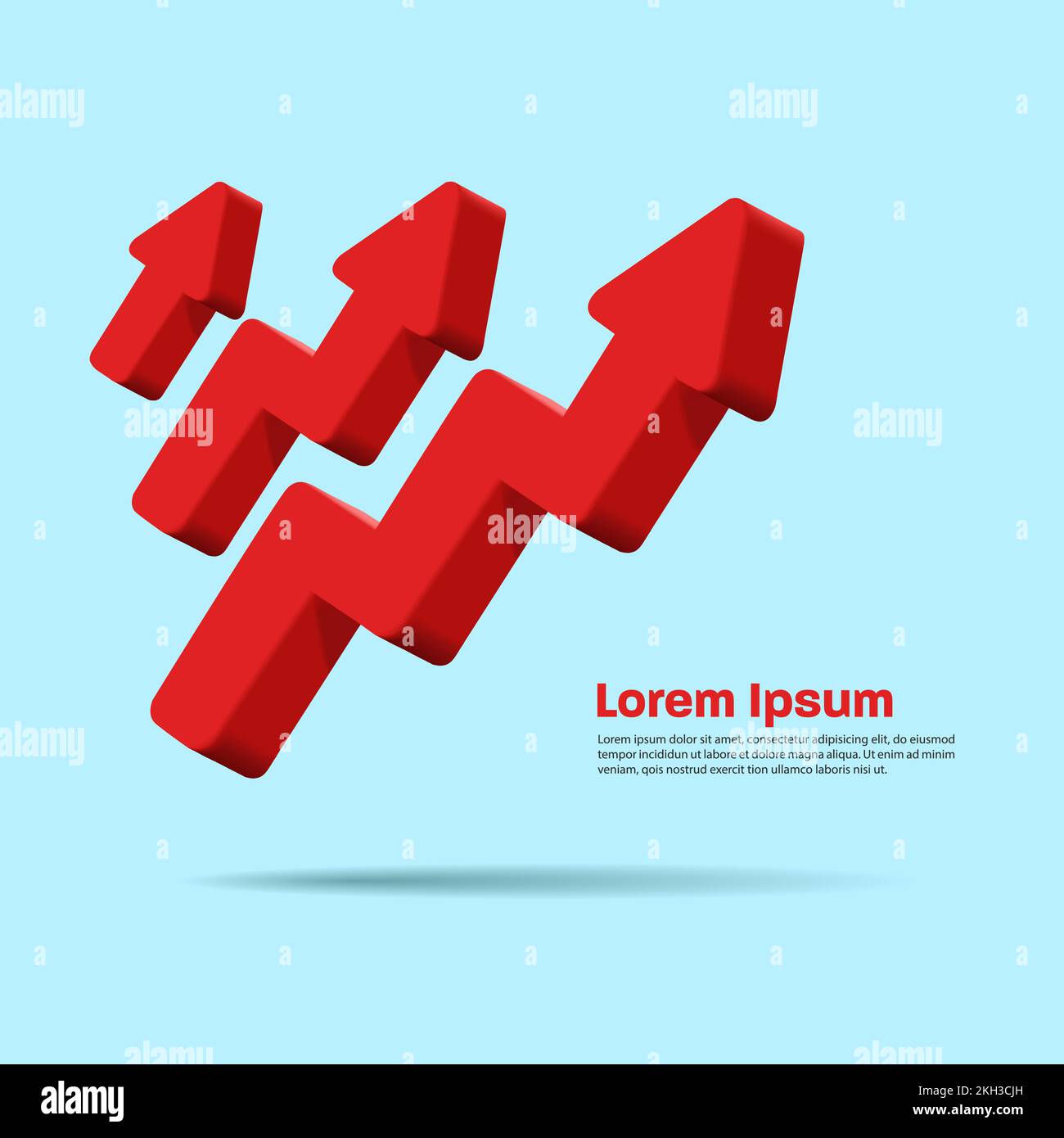 3d red arrow pointing up, different shapes, steps up, bussiness banner ...