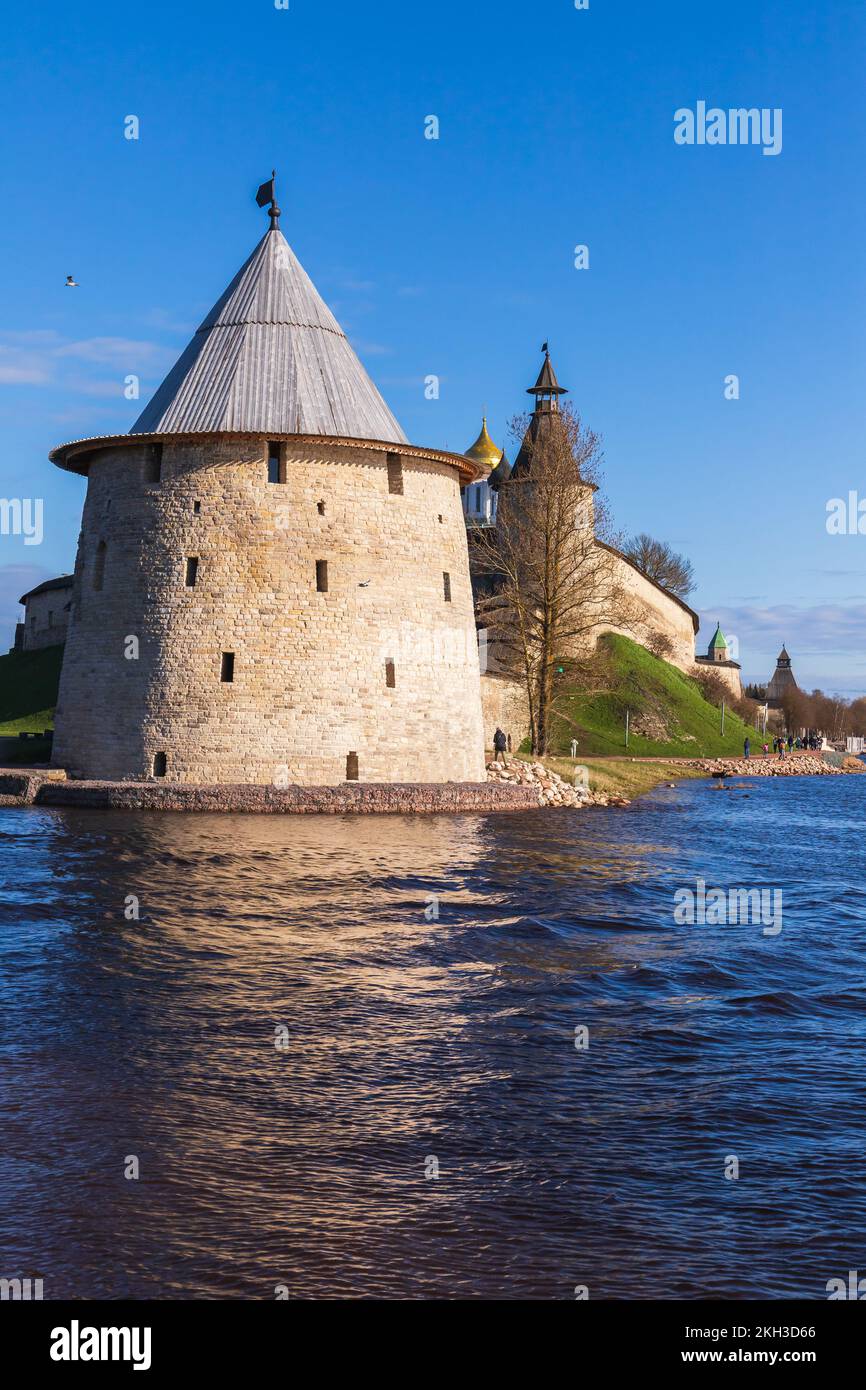 Stone tower of the Kremlin of Pskov, ancient coastal fortification in ...