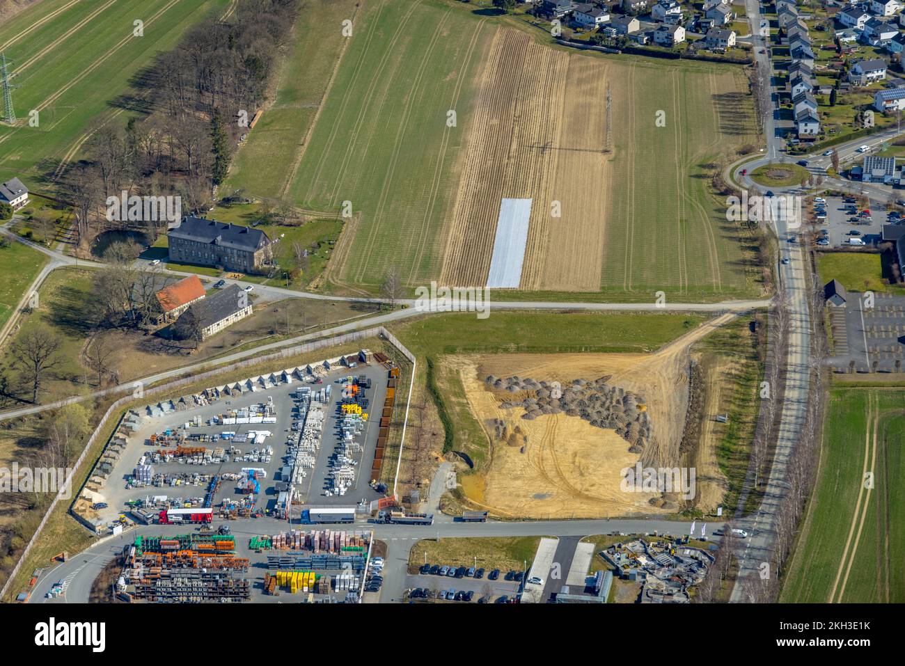 Aerial view, BAUKING wood trade and building material trade, former ...