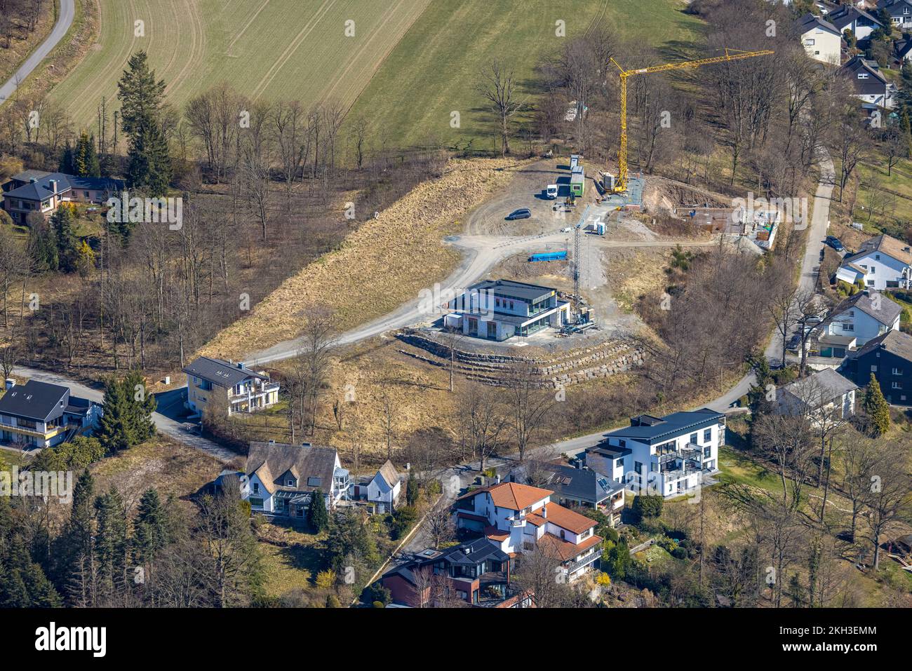Aerial view, construction site with new building Unterm Hasenfeld in ...