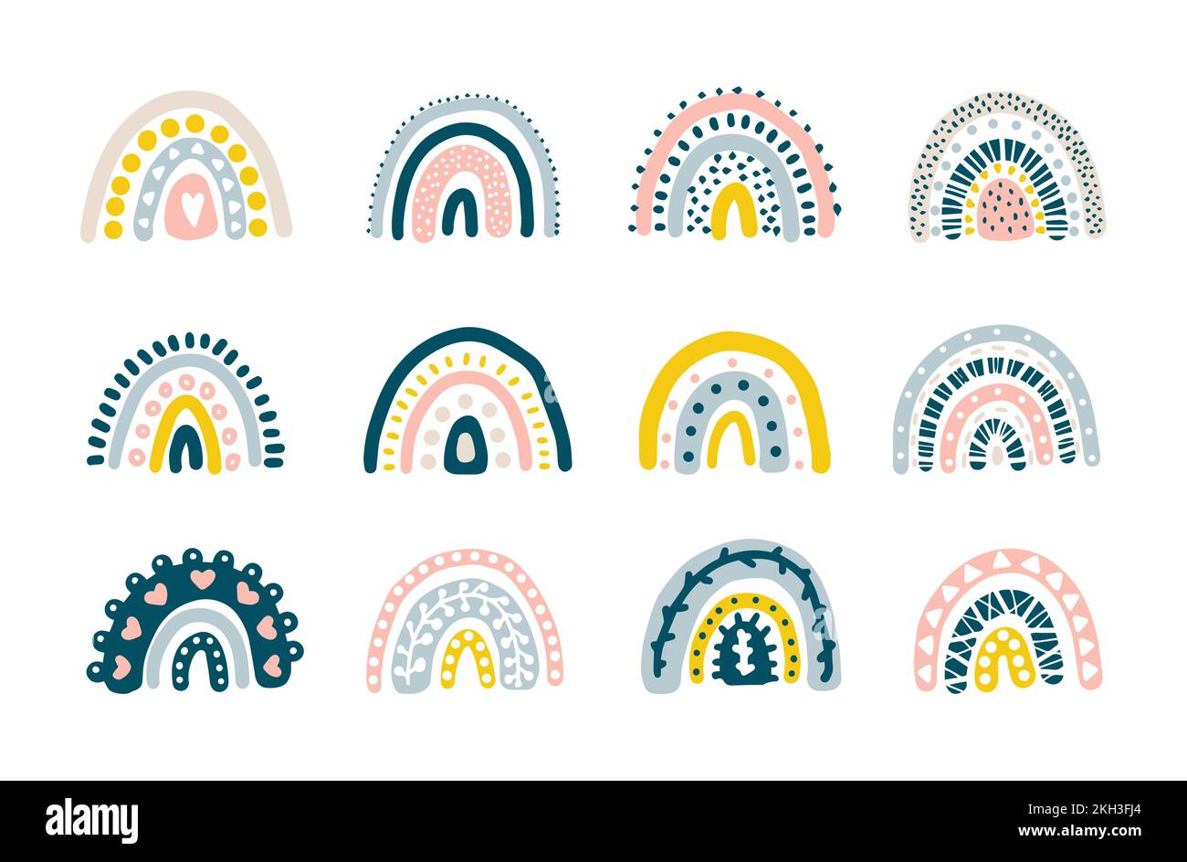 Abstract vector rainbow set. Hand drawn rainbows in minimalist ...