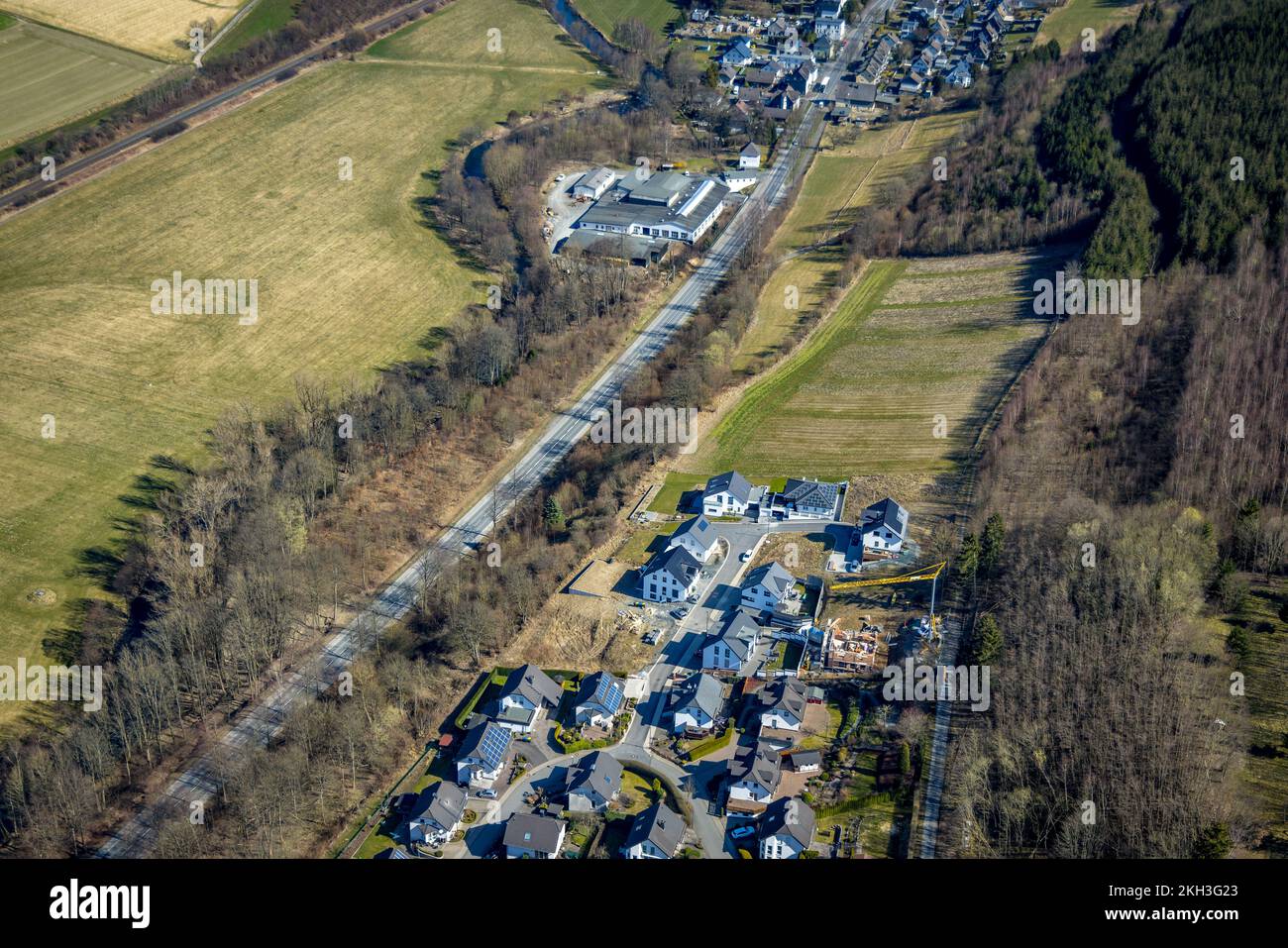 Aerial view, Heinrichsthaler Straße, construction site new housing ...