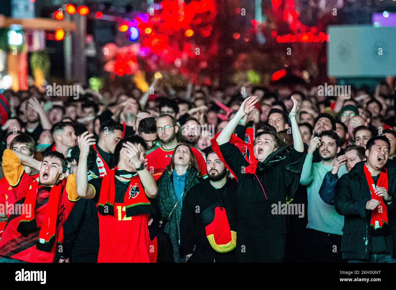 Red Devils' fans react during the soccer game between Belgium's ...