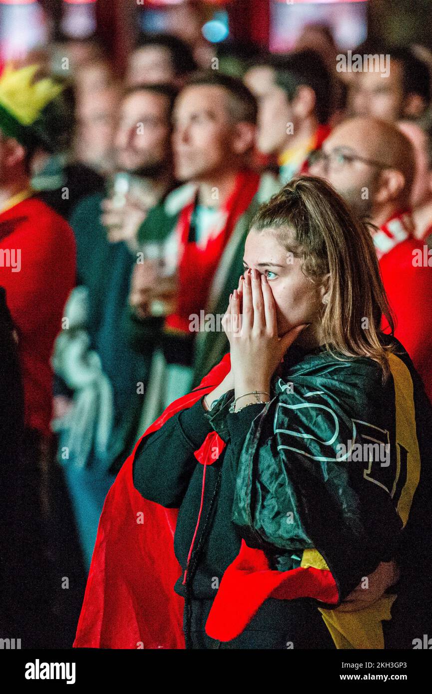 Red Devils' fans react during the soccer game between Belgium's ...