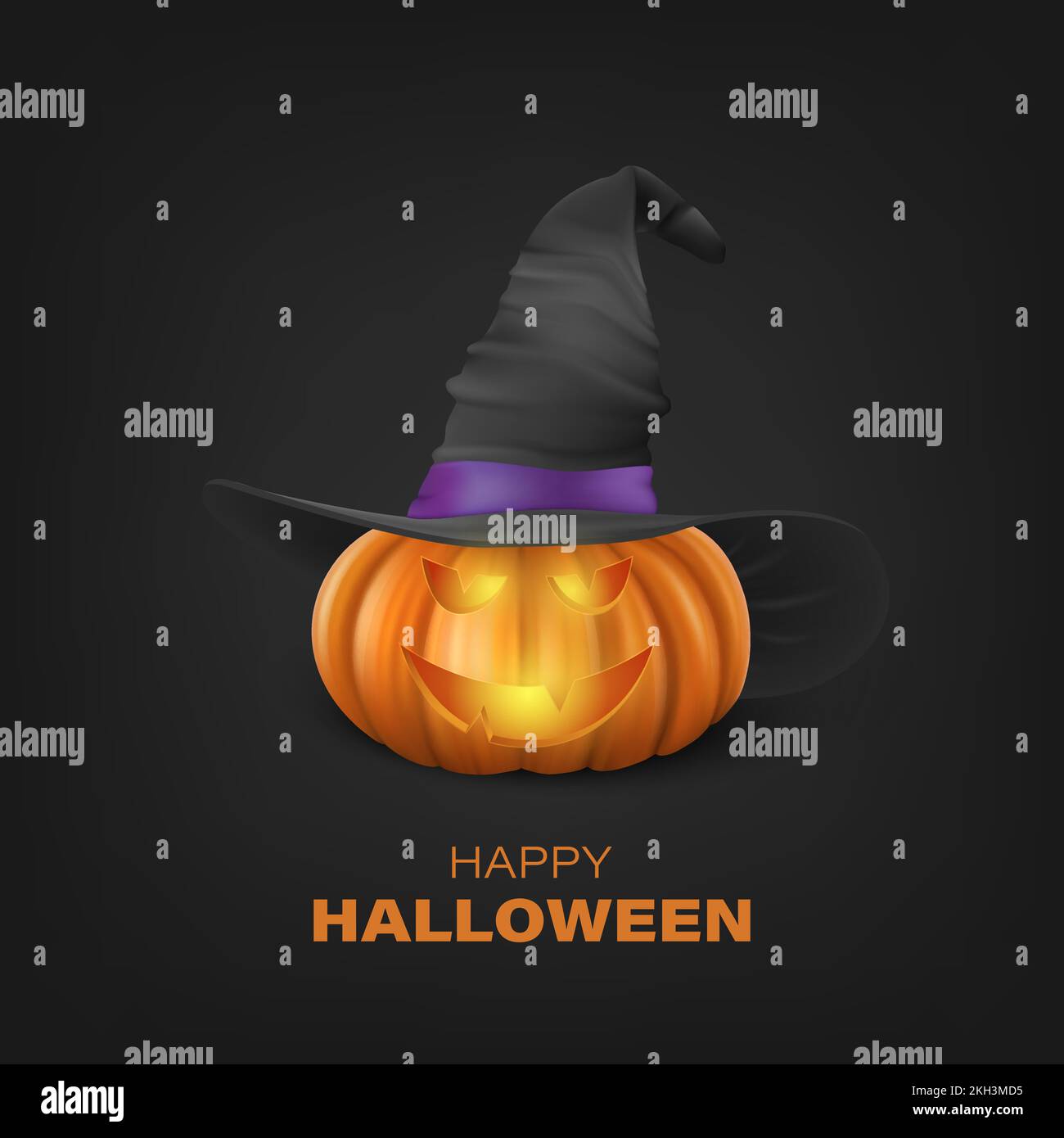 Vector Halloween Pumpkin with Witch Hat on Black Background. Cute Jack ...
