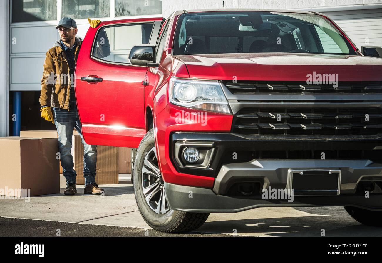 Caucasian Middle Aged Transportation Company Driver Standing Next to ...