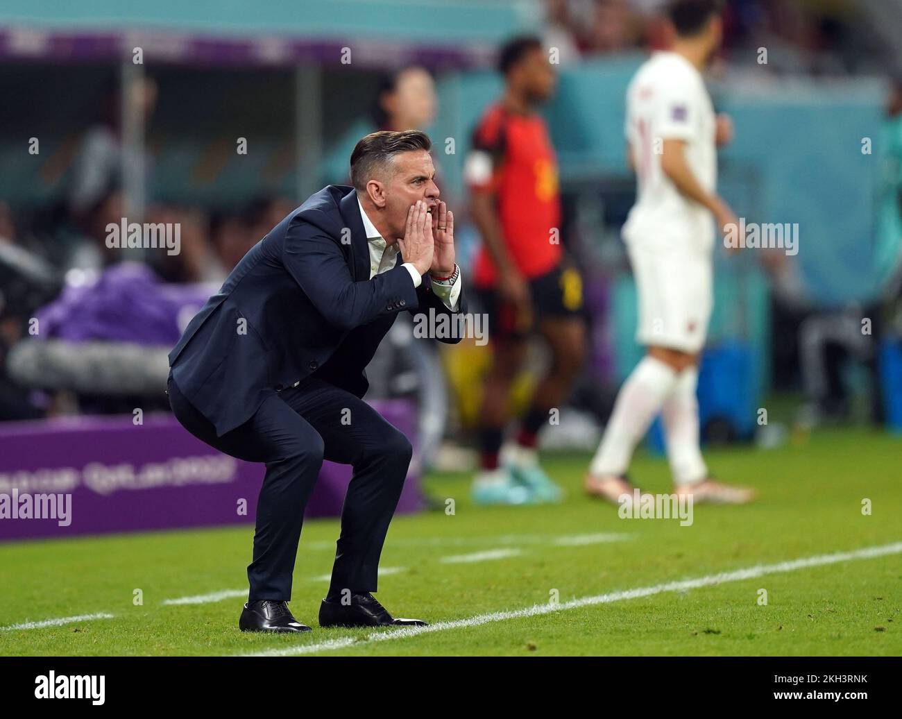 Canada manager John Herdman shouts from the touchline during the FIFA World Cup Group F match at ...