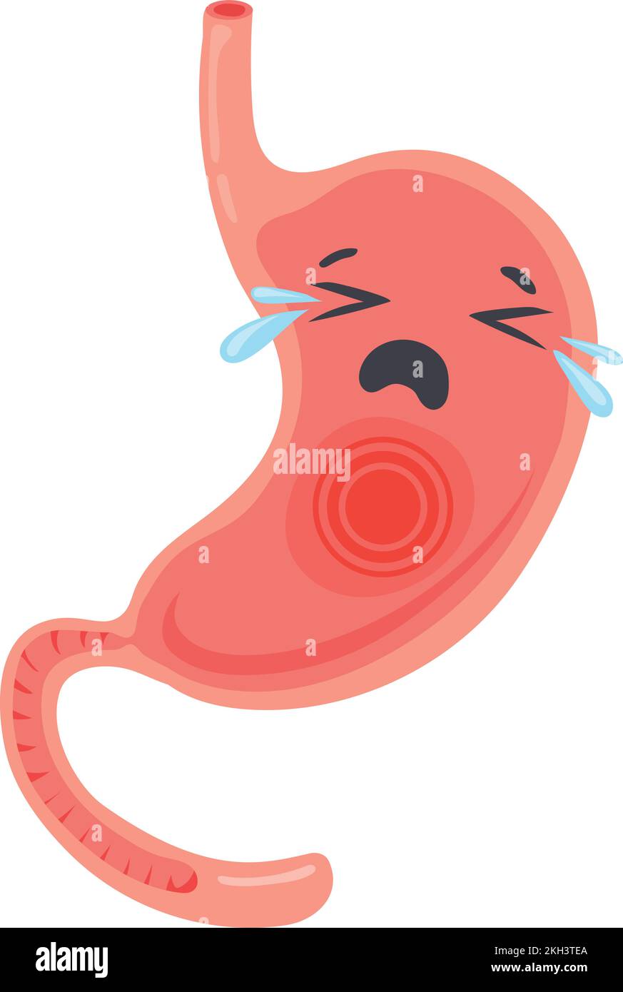 Crying stomach with red pain spot. Human organ character isolated on ...