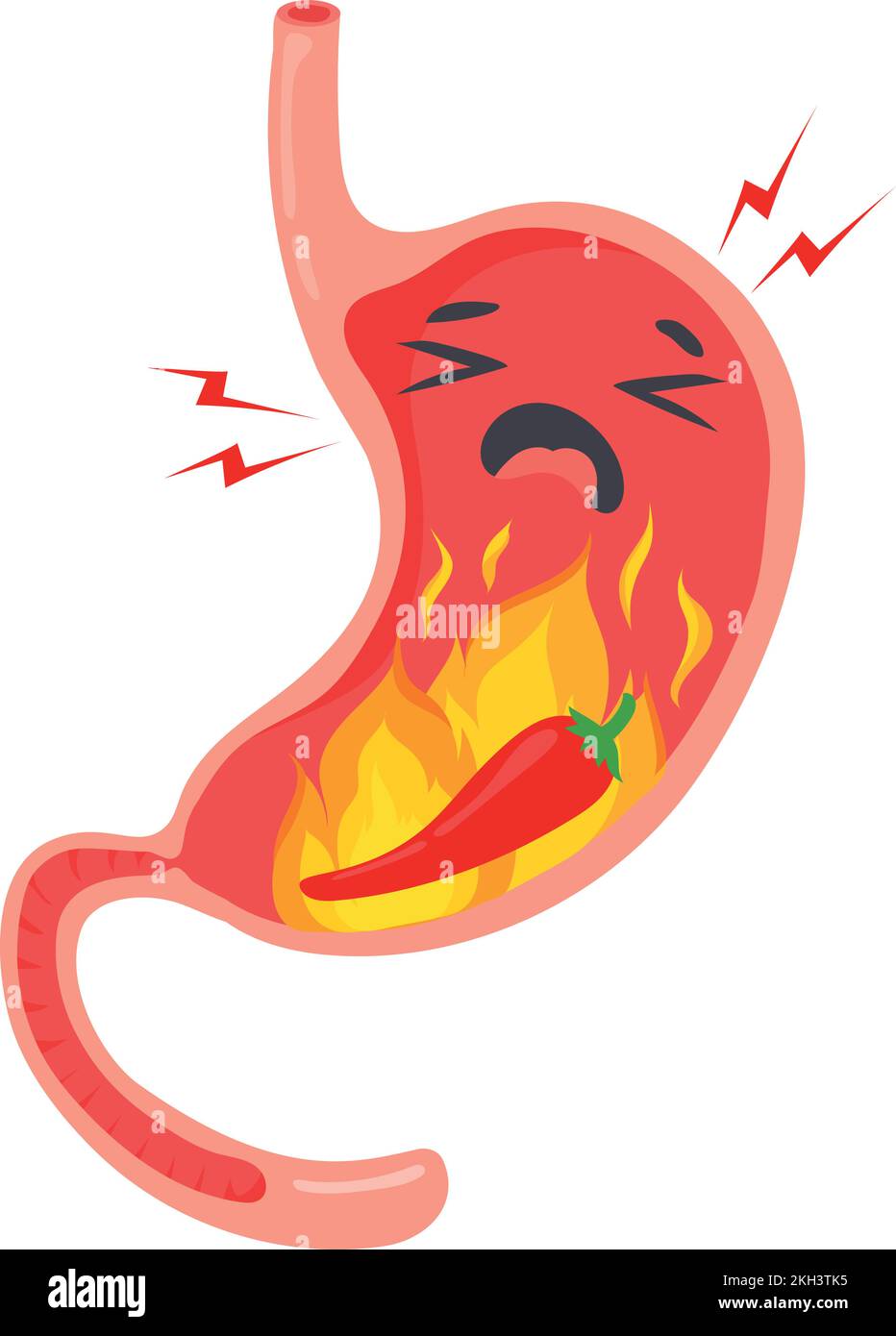 Stomach crying in pain after hot meal. Cartoon character isolated on ...