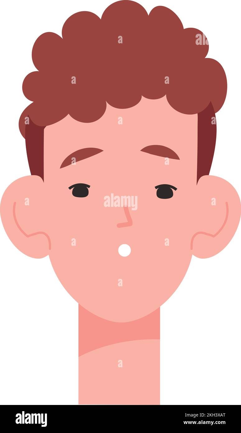 Amazed face expression. Young boy surprised avatar isolated on white ...