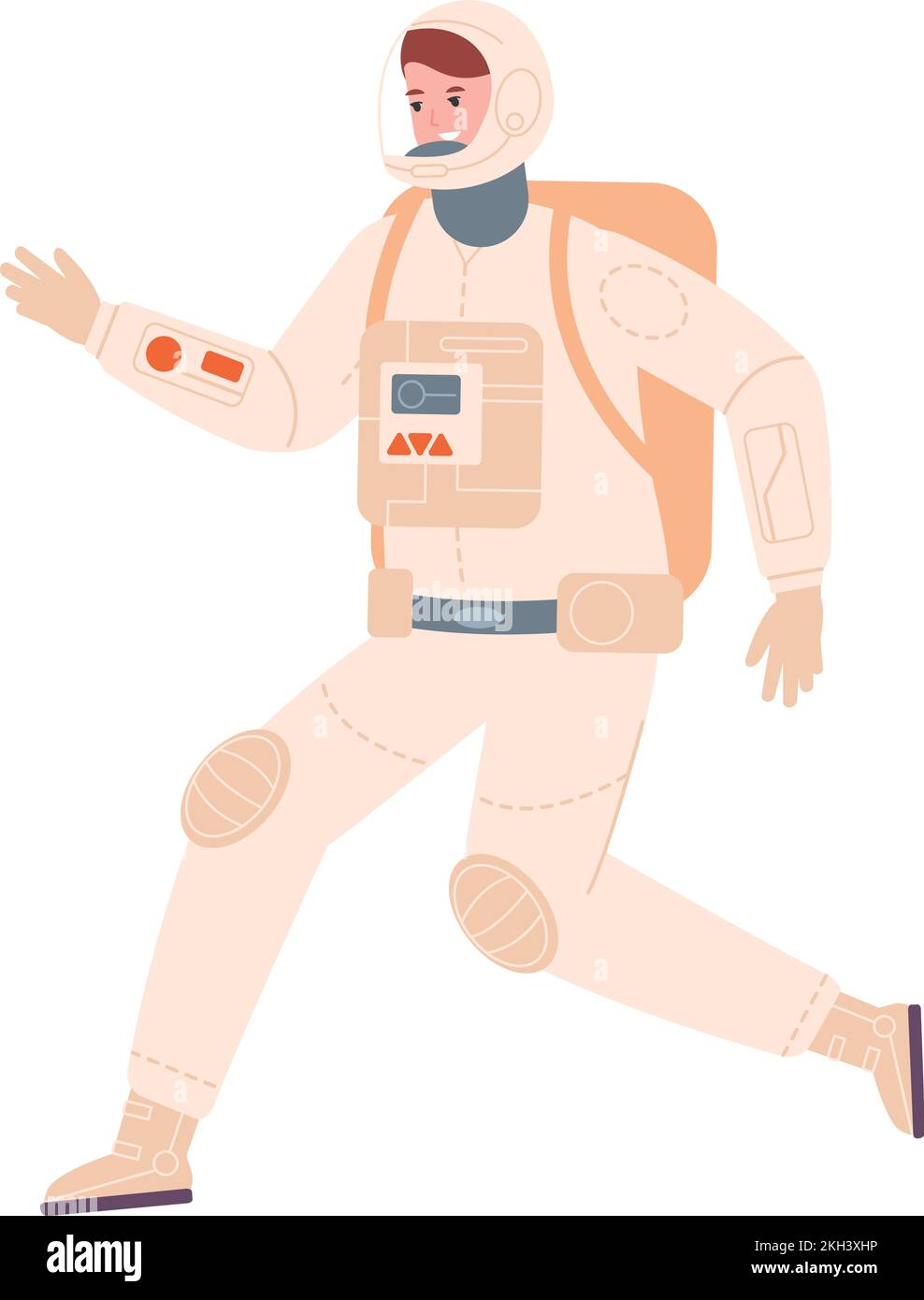 Running female astronaut. Smiling space explorer character isolated on ...