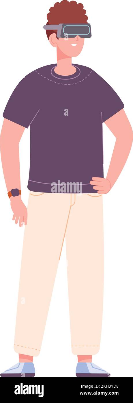 Boy in vr glasses. Person using virtual reality isolated on white ...