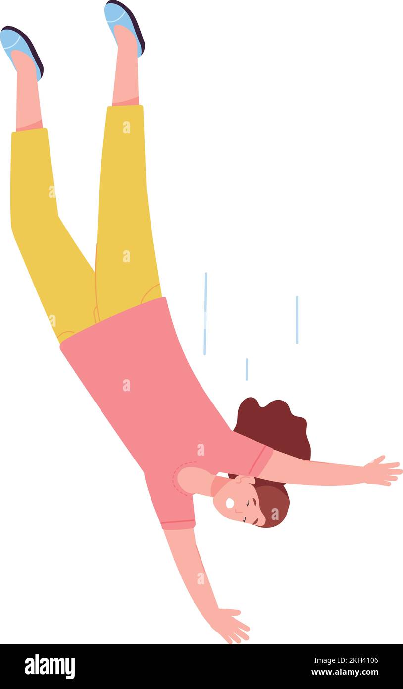 Falling down woman. Shocked young person fly isolated on white ...