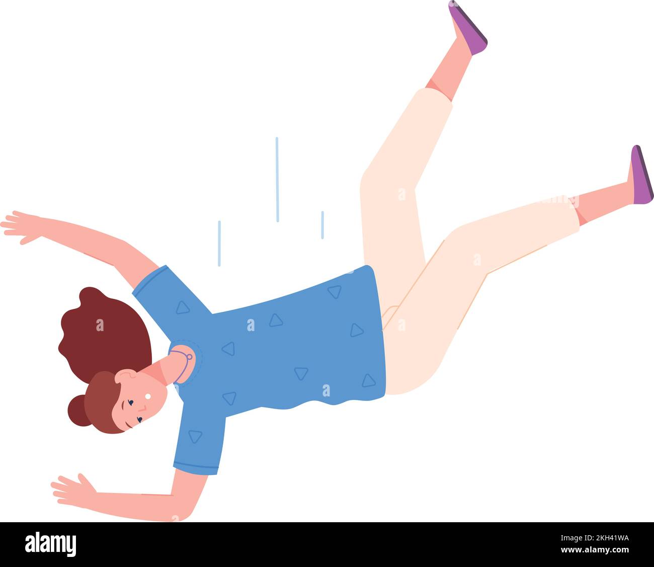 Shocked woman falling down. Scared person fly in air isolated on white ...