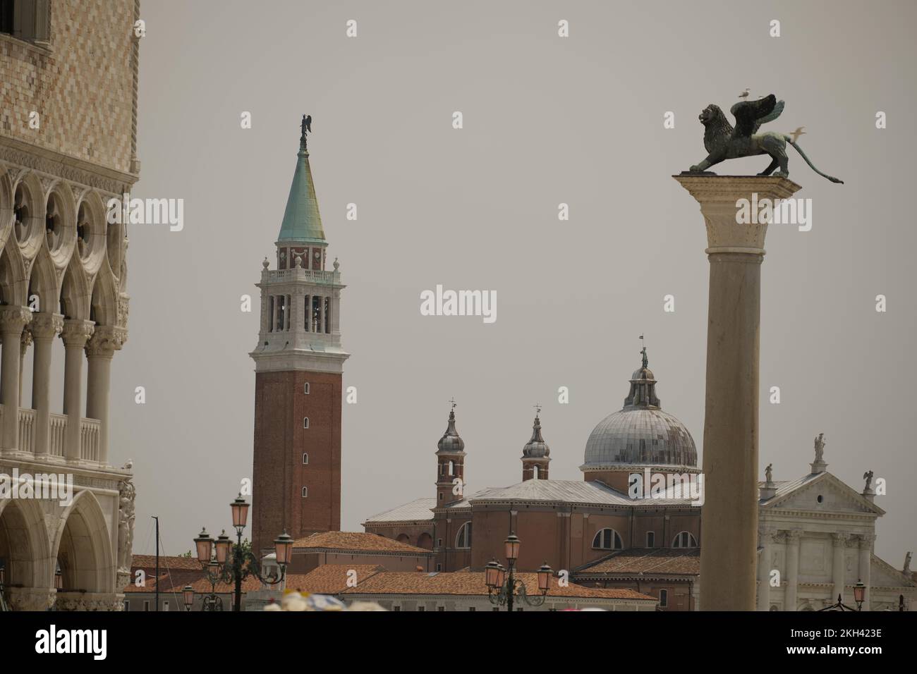 The Saint Mark's Square with the Lion of Venice on a column and the ...