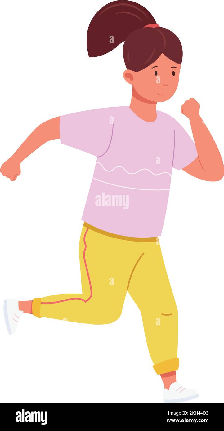 Running girl character. Active kid cardio exercise isolated on white ...