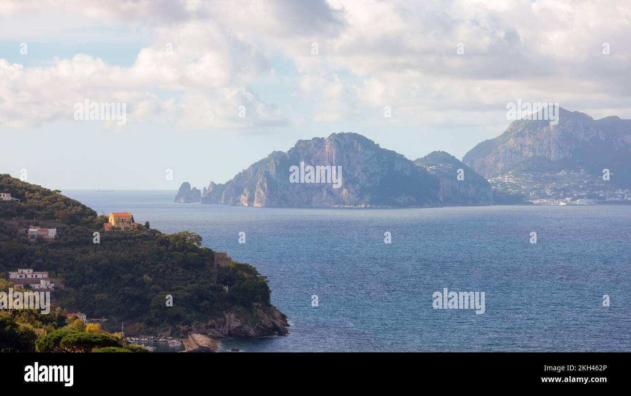 Residential Homes on Mountain by the Sea with Capri Island in ...