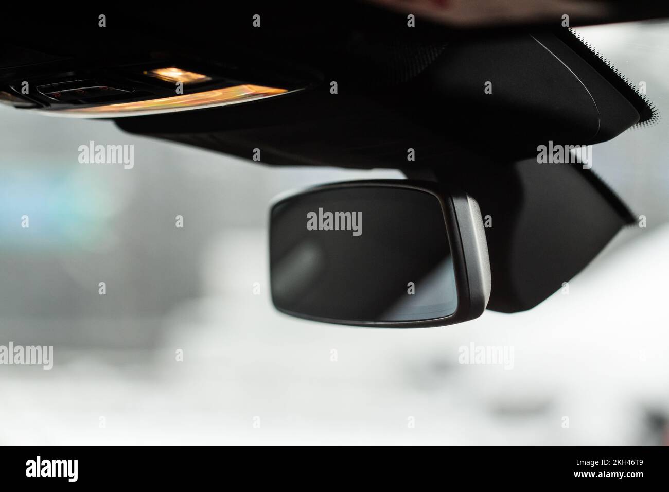 Modern car interior close up view with metallic and plastic details ...