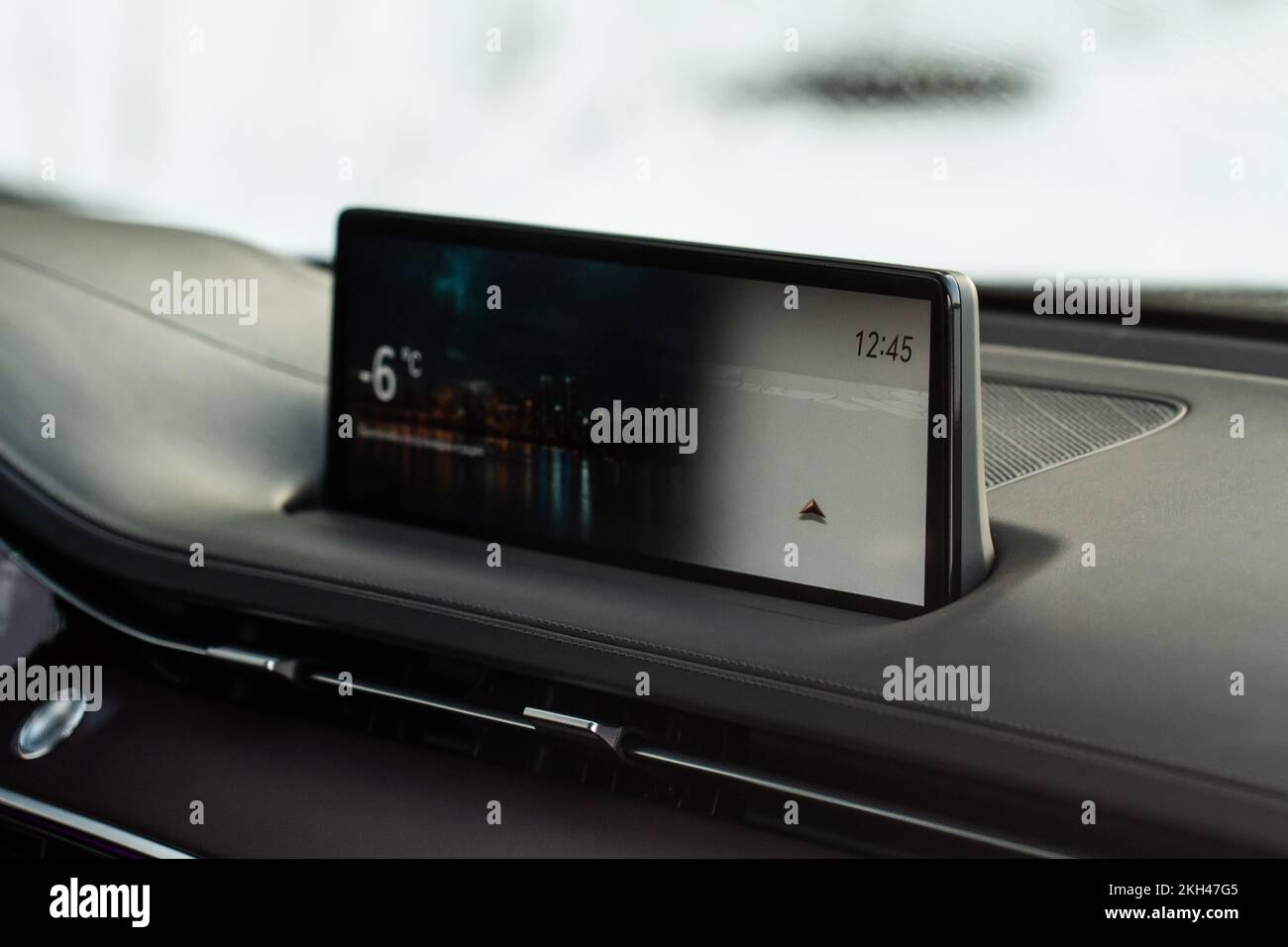 Modern car media display in the interior of the car. Touchscreen ...