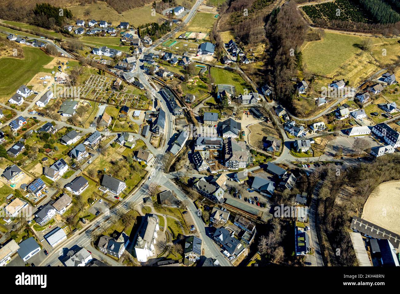 Aerial view, village view Oberkirchen, Schmallenberg, Sauerland, North ...