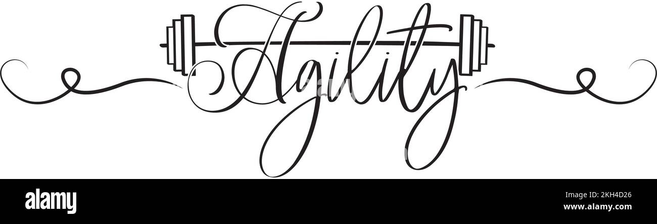 Agility, vector. Wording design isolated on white background. Dumbbells ...