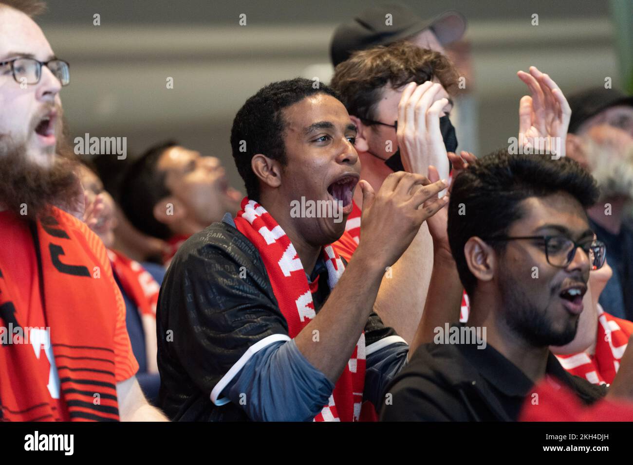 Fans cheer on Team Canada in their match against Belgium at the FIFA ...