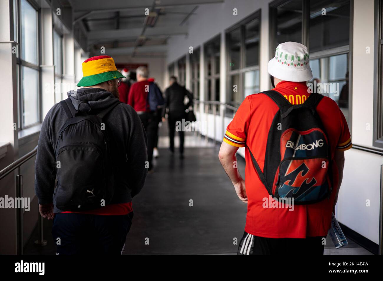 Welsh supporters board a plane at Cardiff Airport travelling to the ...