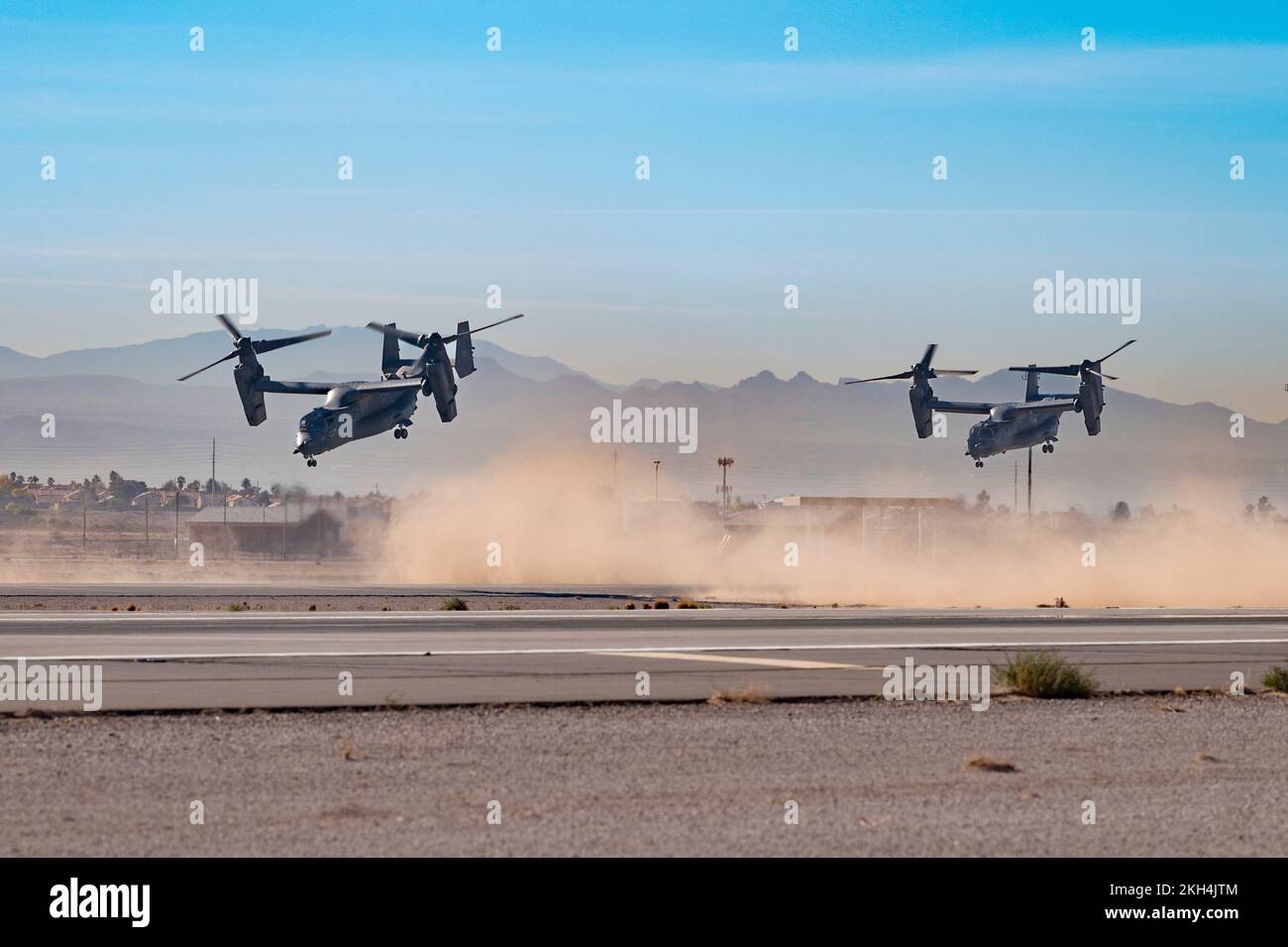 Two CV-22 Ospreys, tiltrotor aircraft, assigned to the 14th Weapons ...