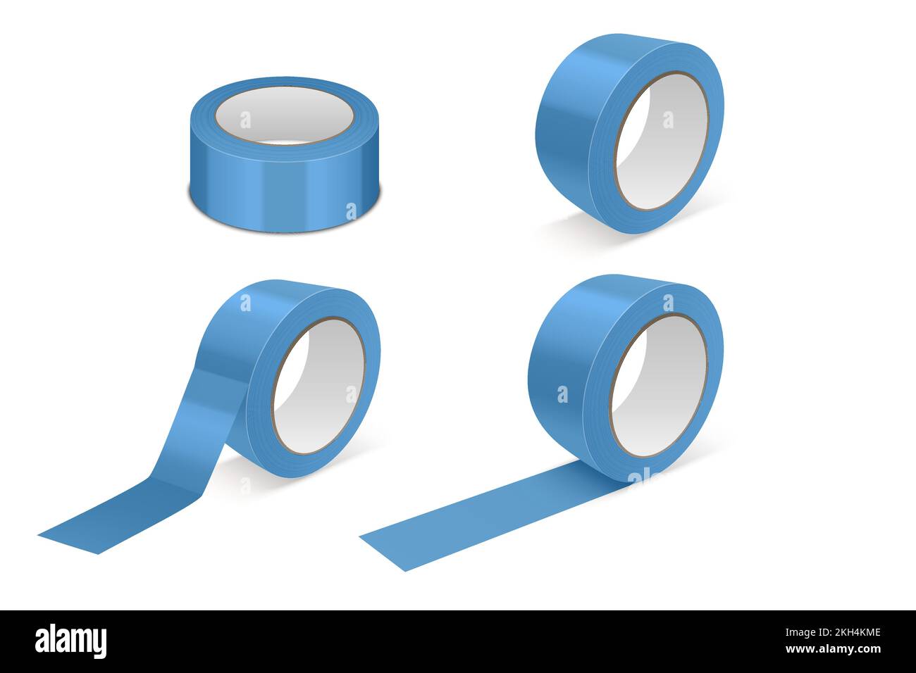 Vector 3d Realistic Glossy Blue Tape Roll Icon Set, Mock-up Closeup ...