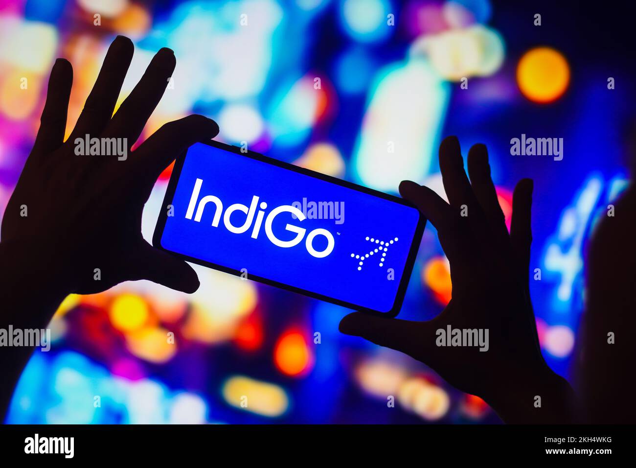 In this photo illustration, the IndiGo Airlines logo is displayed on a ...
