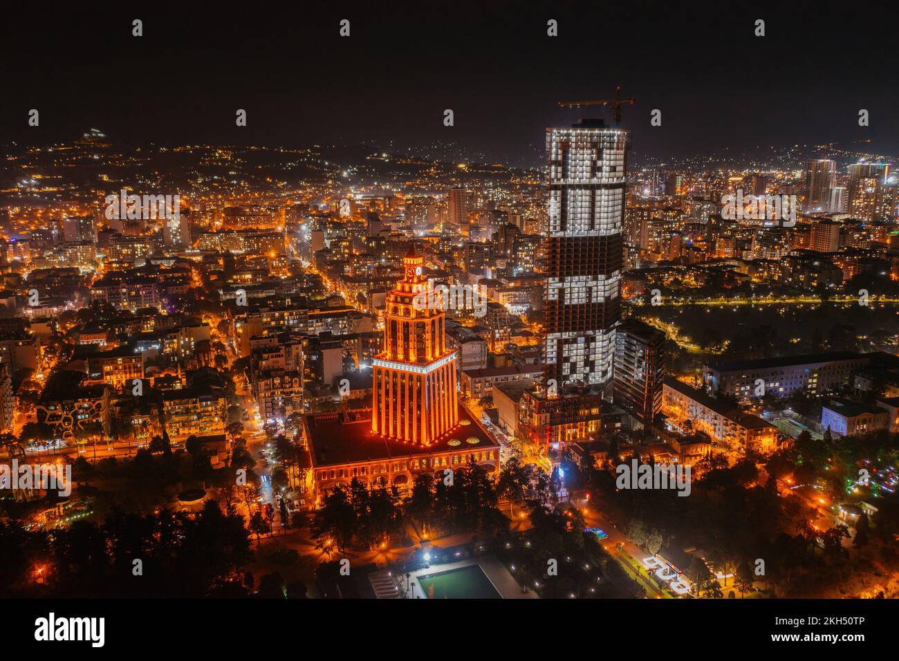 Drone aerial view of night Batumi City, Georgia Stock Photo - Alamy